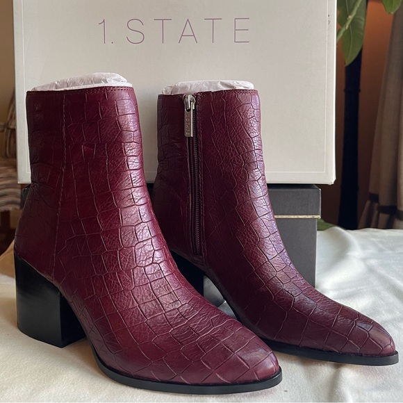1. State | Shoes | Heel Boots New Wine Red Maroon Crocodile Leather ...